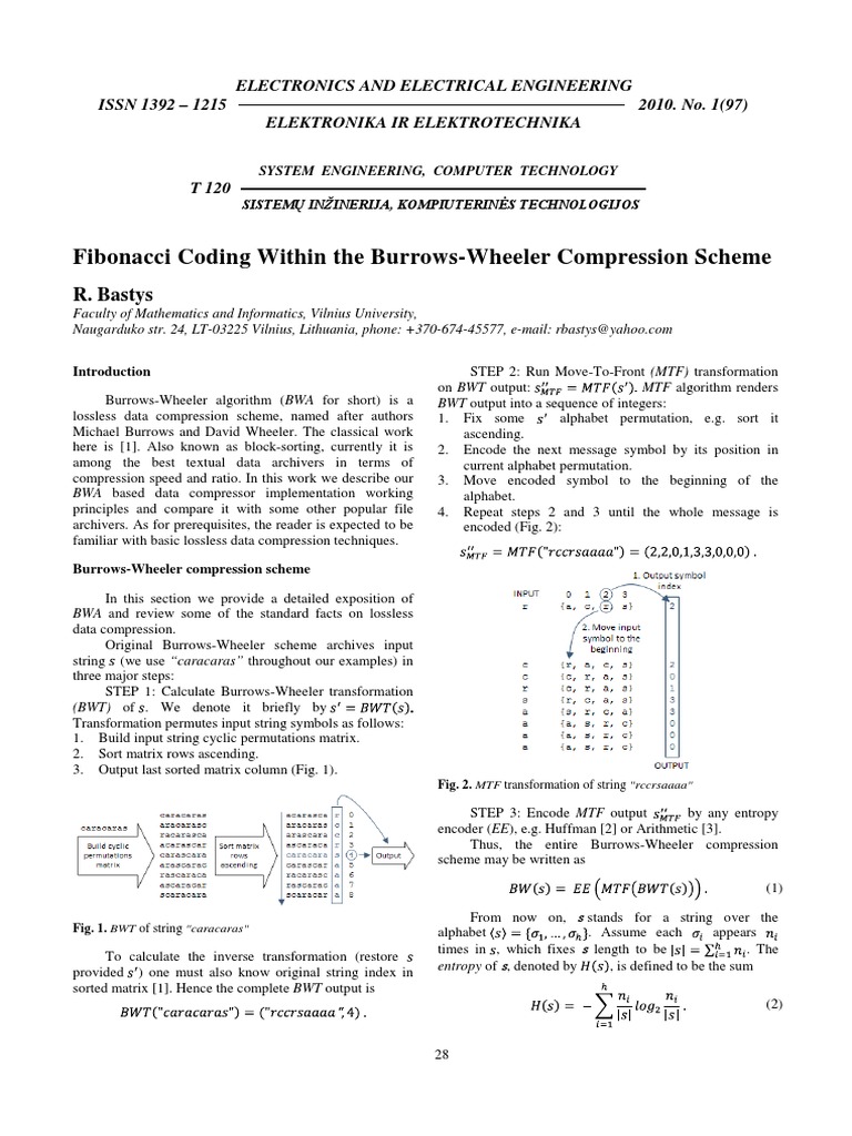 Fibonacci Coding Within The Burrows-Wheeler Compression Scheme | PDF ...