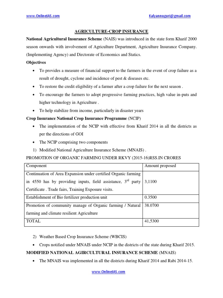 Agriculture Crop Insurance in India: An Overview of the National ...