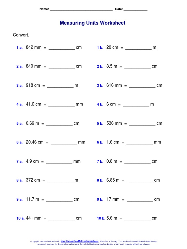 Measuring Units Worksheet: Name: - Date | PDF | Common Law | Copyright Law