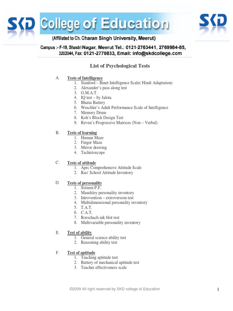 List of Psychological Tests | PDF