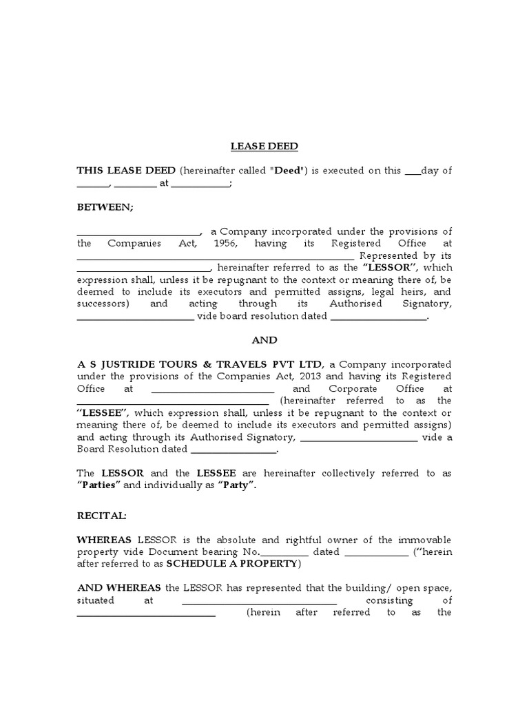 Lease Deed Draft | PDF | Lease | Indemnity