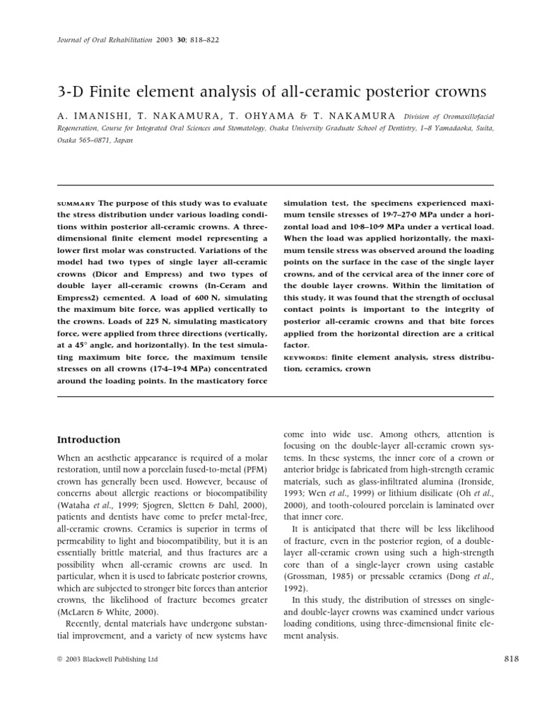 Fem of All Ceramic Crowns | PDF | Strength Of Materials | Stress ...