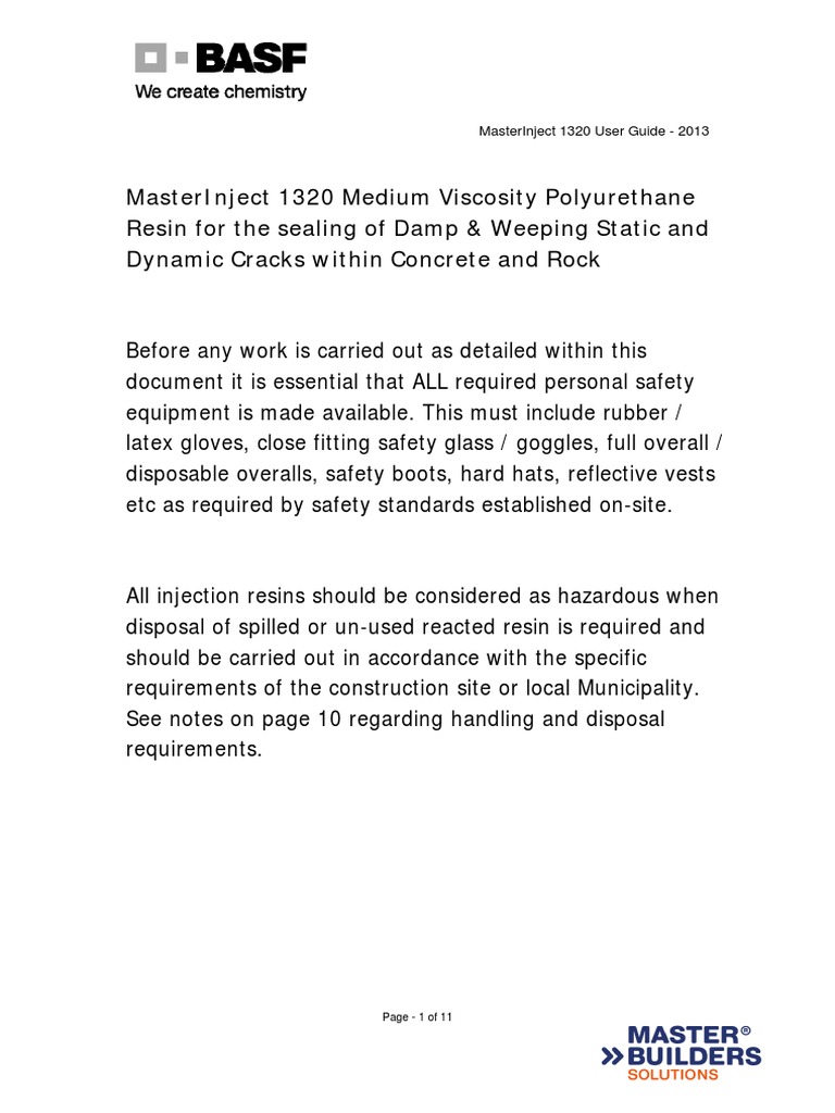 MasterInject 1320 User Guide | PDF | Epoxy | Concrete
