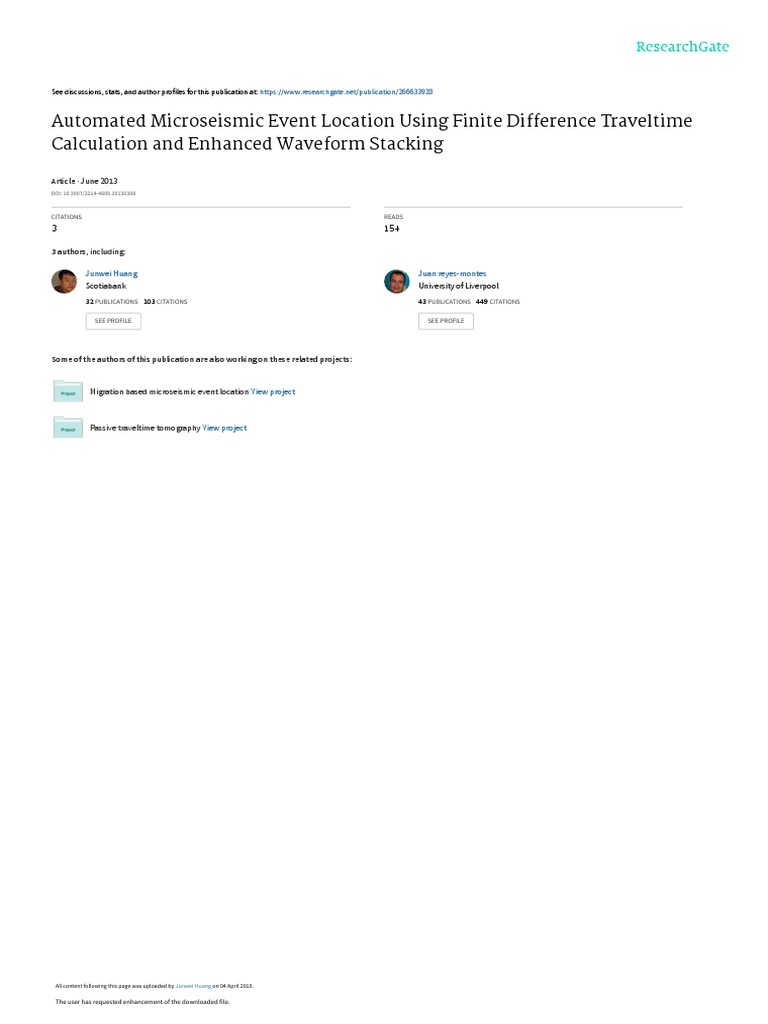 Automated Microseismic Event Location Using Finite Difference Traveltime Calculation and ...