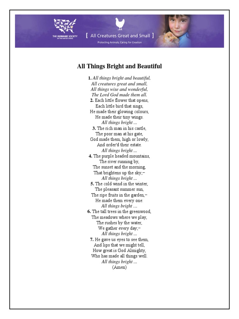 Hymn - All Things Bright and Beautiful | PDF