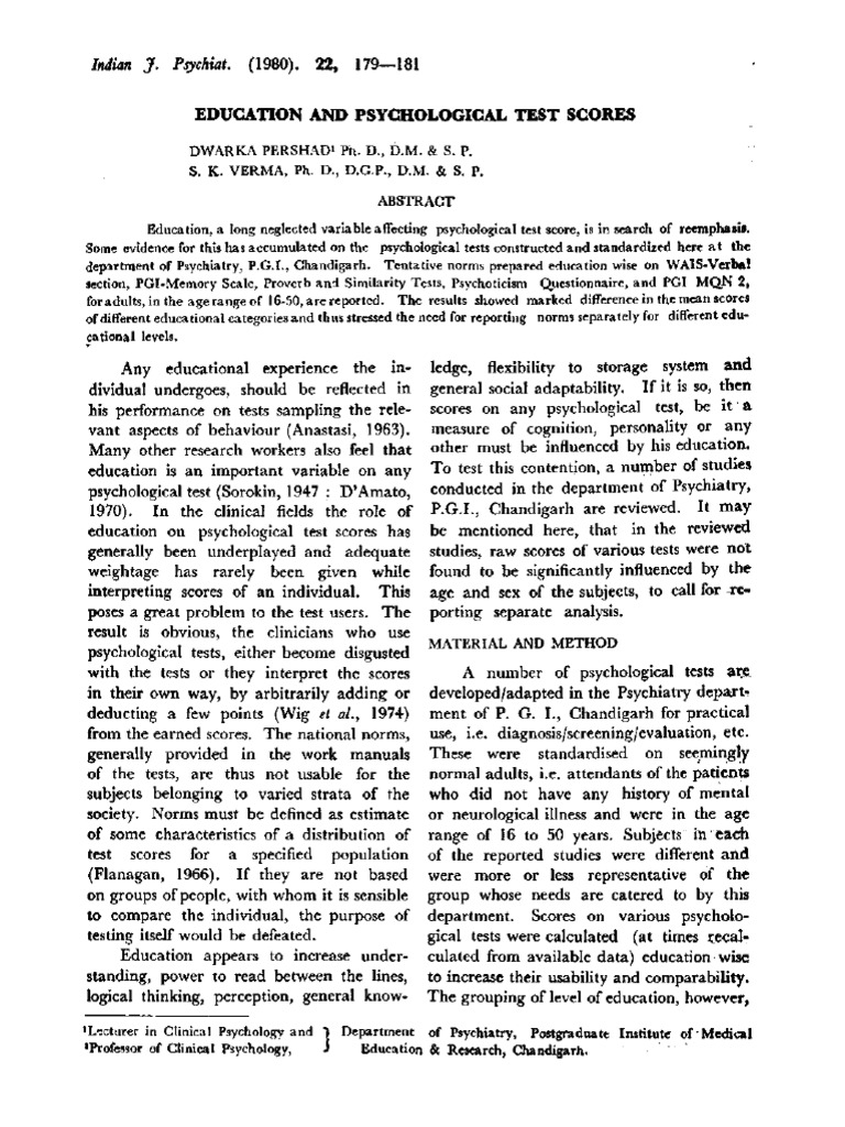 The Impact of Education on Psychological Test Performance: Evidence ...