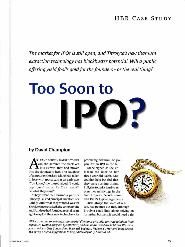 Harvard Business Review - Case Study - Too Soon To Ipo Feb01 PDF | PDF