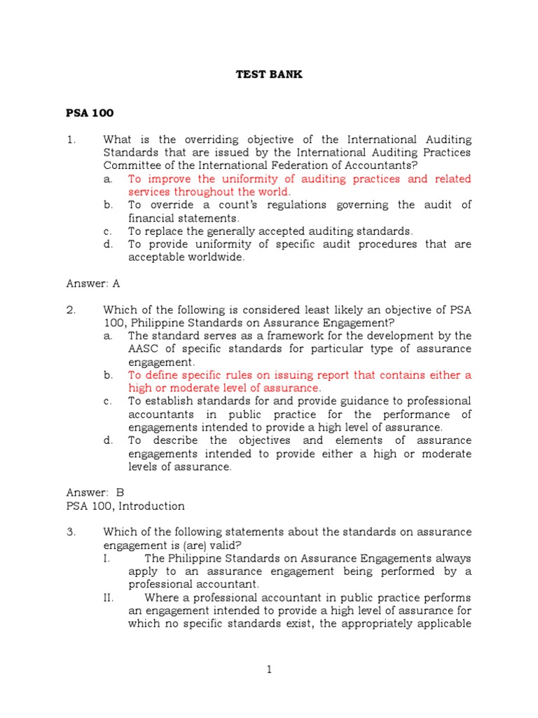 Test Bank 1 | PDF | Financial Audit | Audit