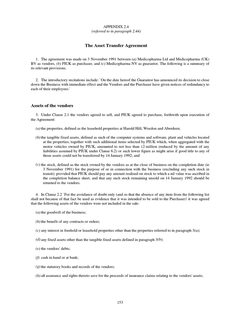 The Asset Transfer Agreement | PDF | Landlord | Balance Sheet