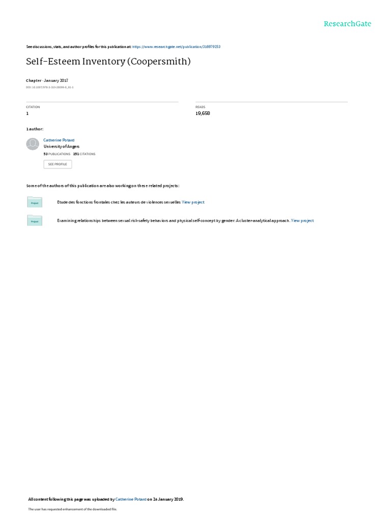 Self-Esteem Inventory (Coopersmith) : January 2017 | PDF | Self Esteem ...