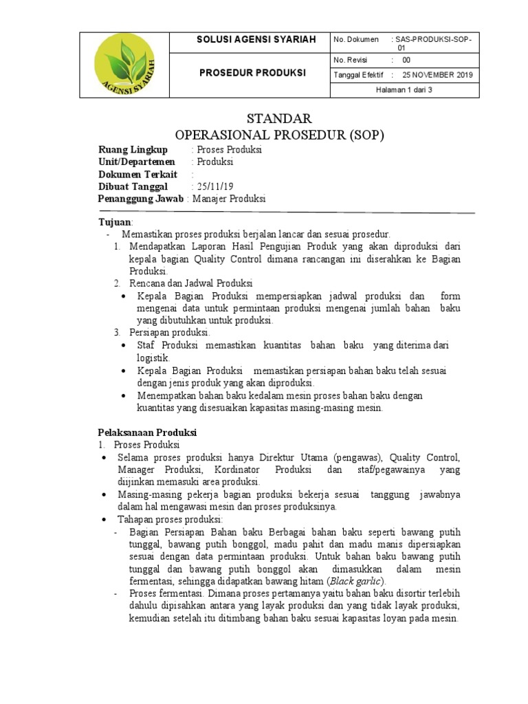 SOP Proses Produksi dan Pengiriman | PDF