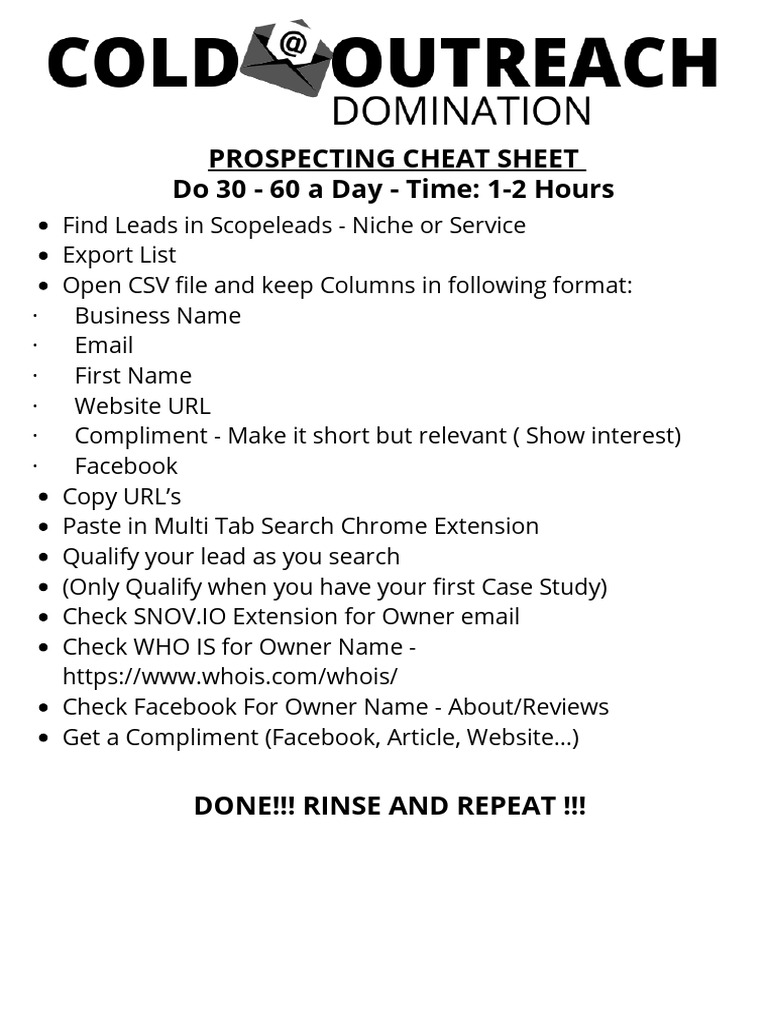 Prospecting Cheat Sheet Do 30 - 60 A Day - Time: 1-2 Hours | PDF