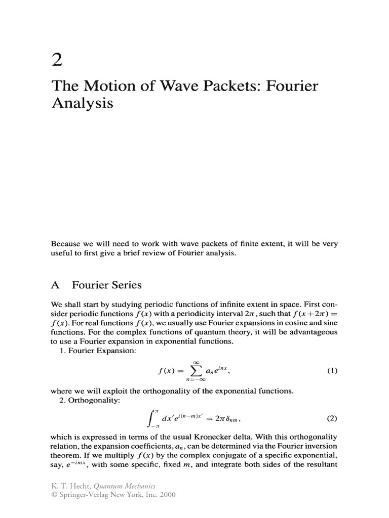 The Motion of Wave Packets: Fourier Analysis | PDF | Fourier Series | Waves