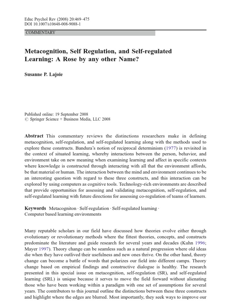 Met A Cognition Self Regulation And Self Regulated Pdf Metacognition Learning