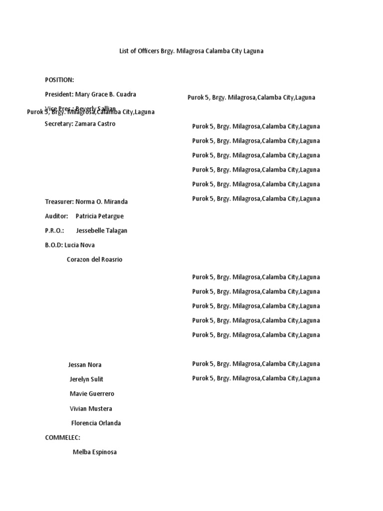 List of Officers Brgy | PDF