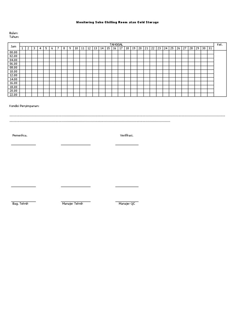 Form Monitoring Suhu Chilling Room Atau Cold Storage (Rekaman) | PDF