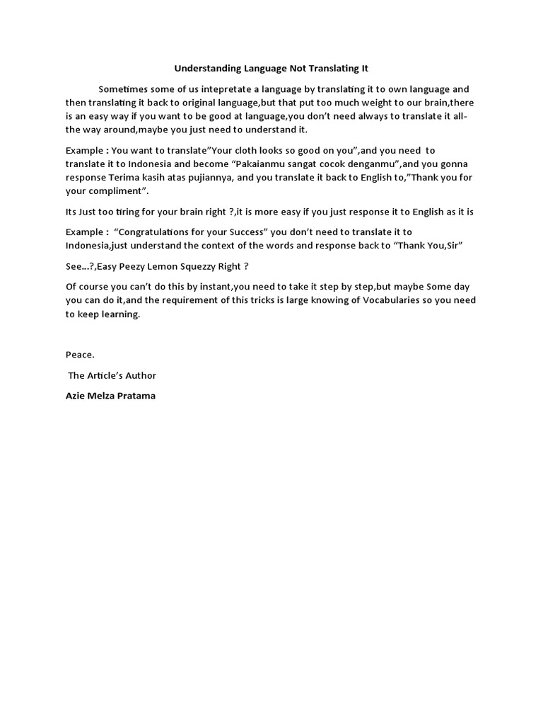 Understanding Language Not Translating It | PDF