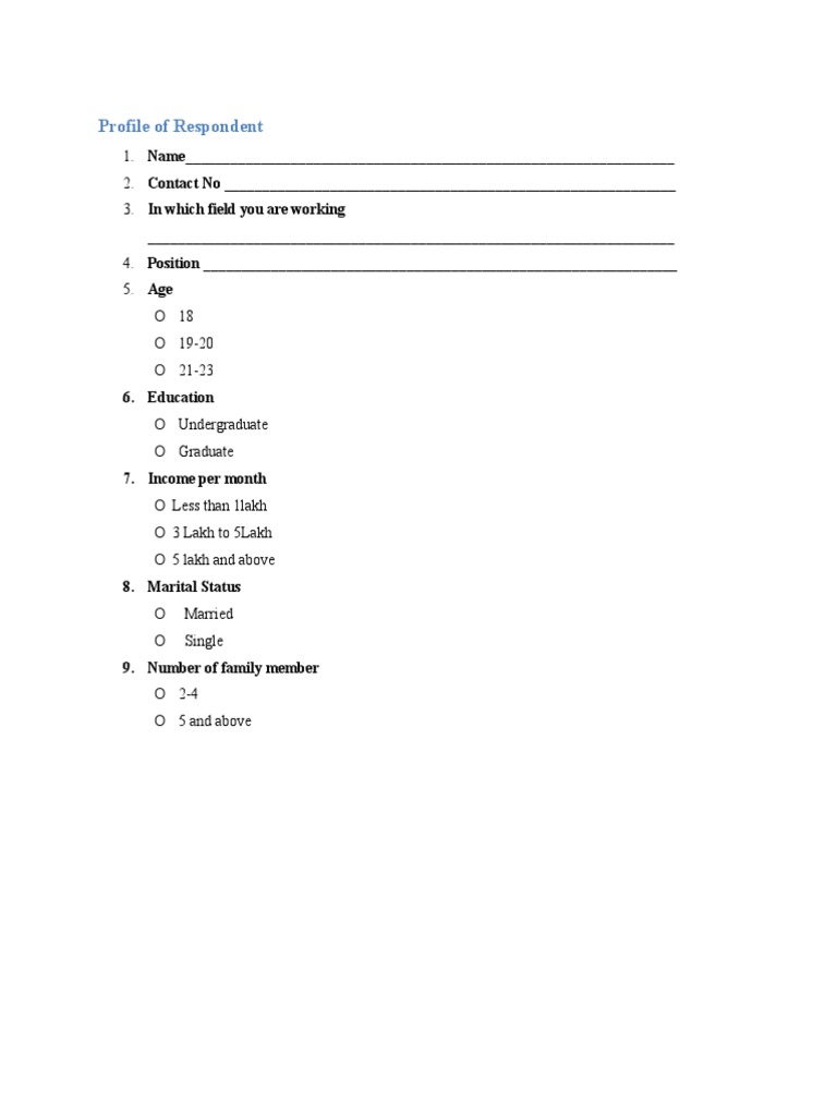 Respondent Profile Questionnaire Template | PDF