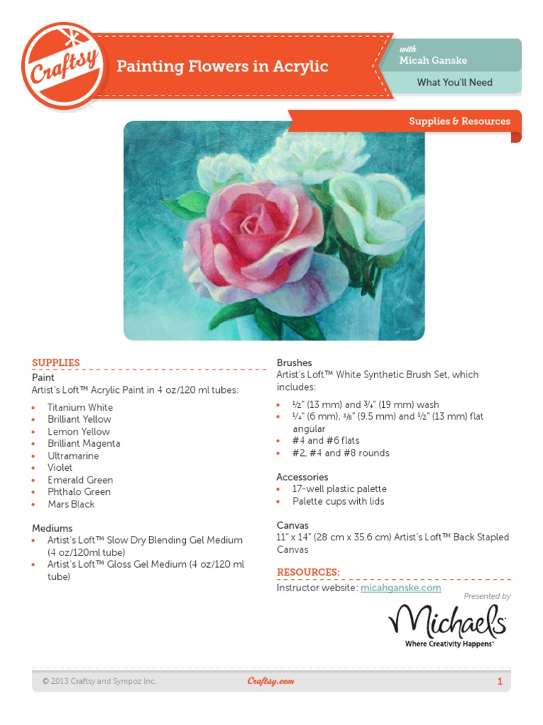 Painting Flowers in Acrylic - Supplies and Resources PDF | PDF ...