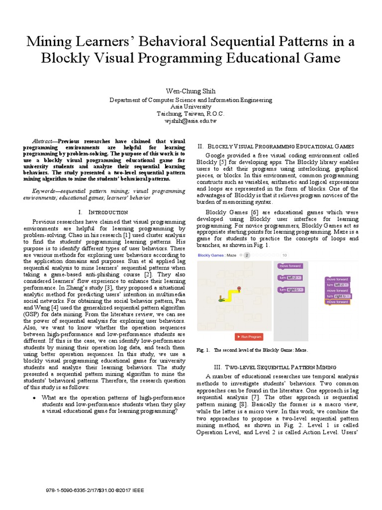 Mining Learners Behavioral Sequential Patterns in A Blockly Visual ... Mining Learners Behavioral Sequential Patterns in A Blockly Visual ...