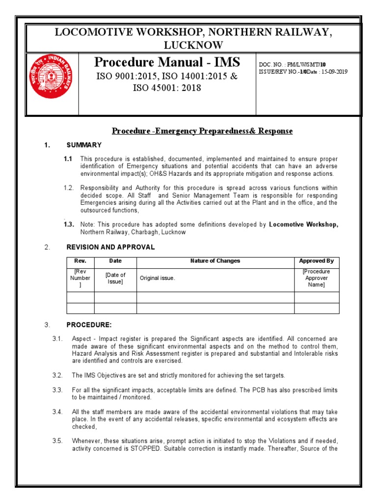 Emergency Response Procedure Manual | PDF | Emergency | Emergency ...