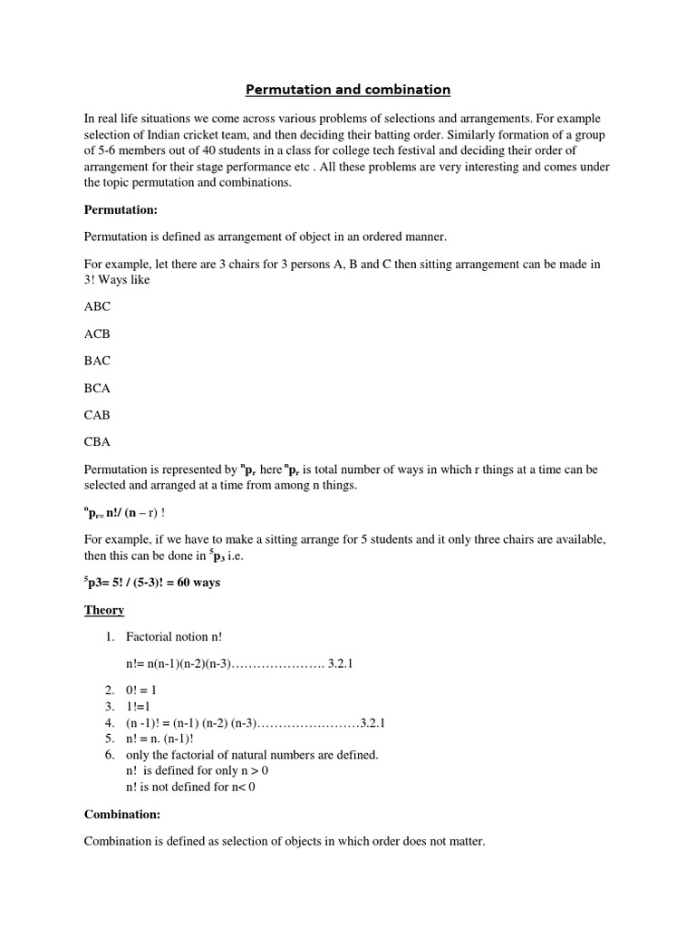 Permutation and Combination | PDF | Permutation | Discrete Mathematics