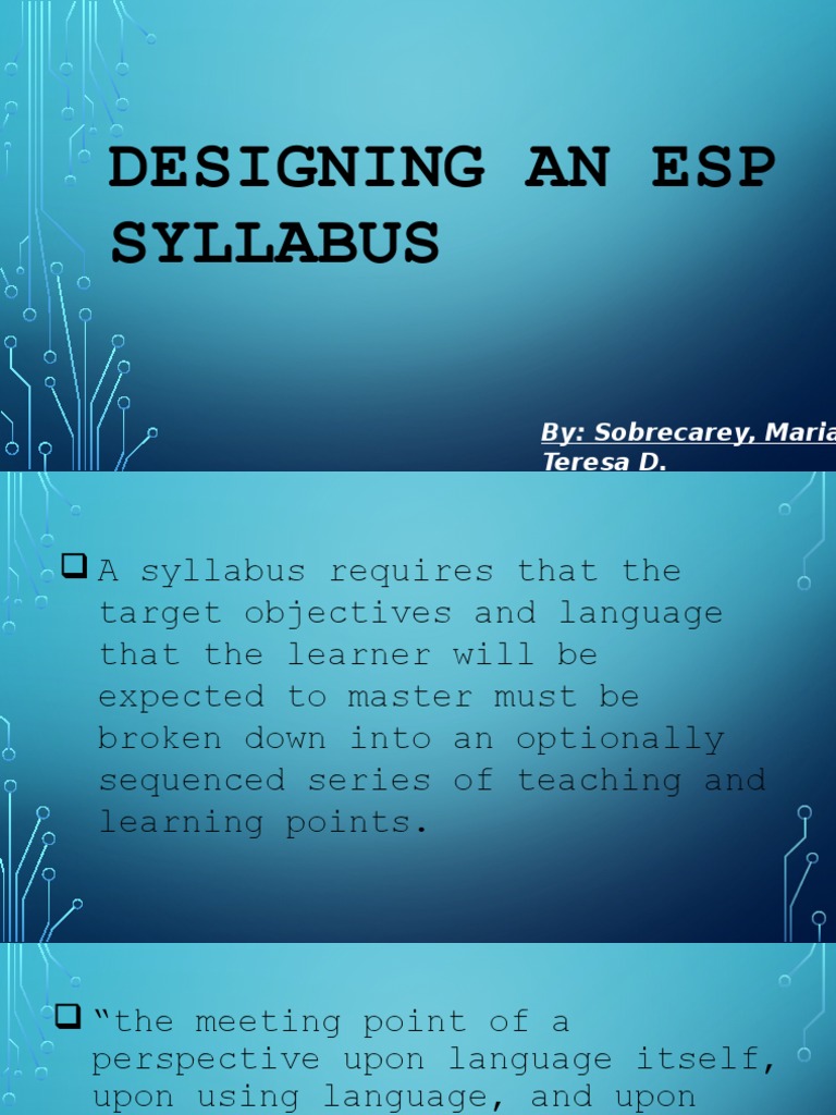 Designing An Esp Syllabus: By: Sobrecarey, Maria Teresa D | PDF | Educational Assessment ...