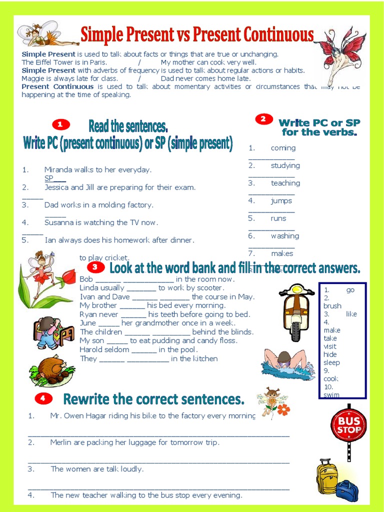Present Simple Vs Present Continuous Worksheet | PDF