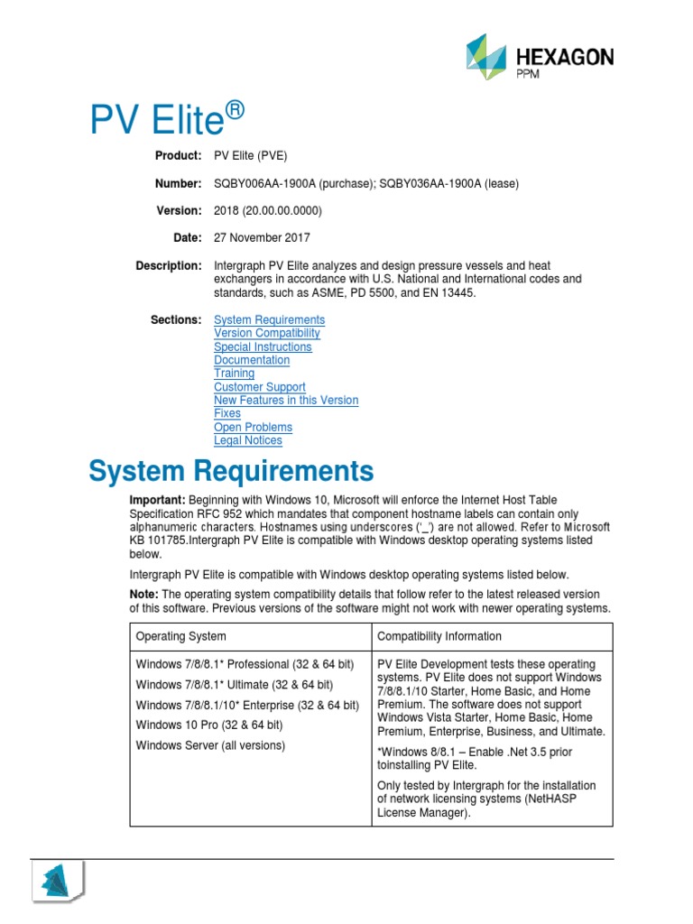 PV Elite: System Requirements | PDF | License | Microsoft Windows