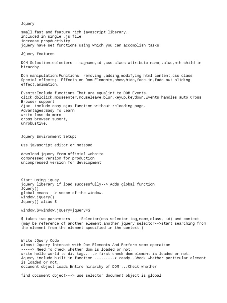 JQuery CheatSheet | PDF | J Query | Ajax (Programming) JQuery CheatSheet | PDF | J Query | Ajax (Programming)
