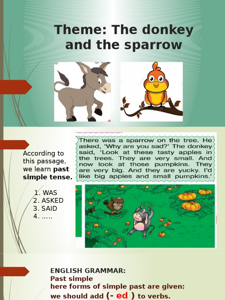 Past Simple Tense: Donkey & Sparrow | PDF