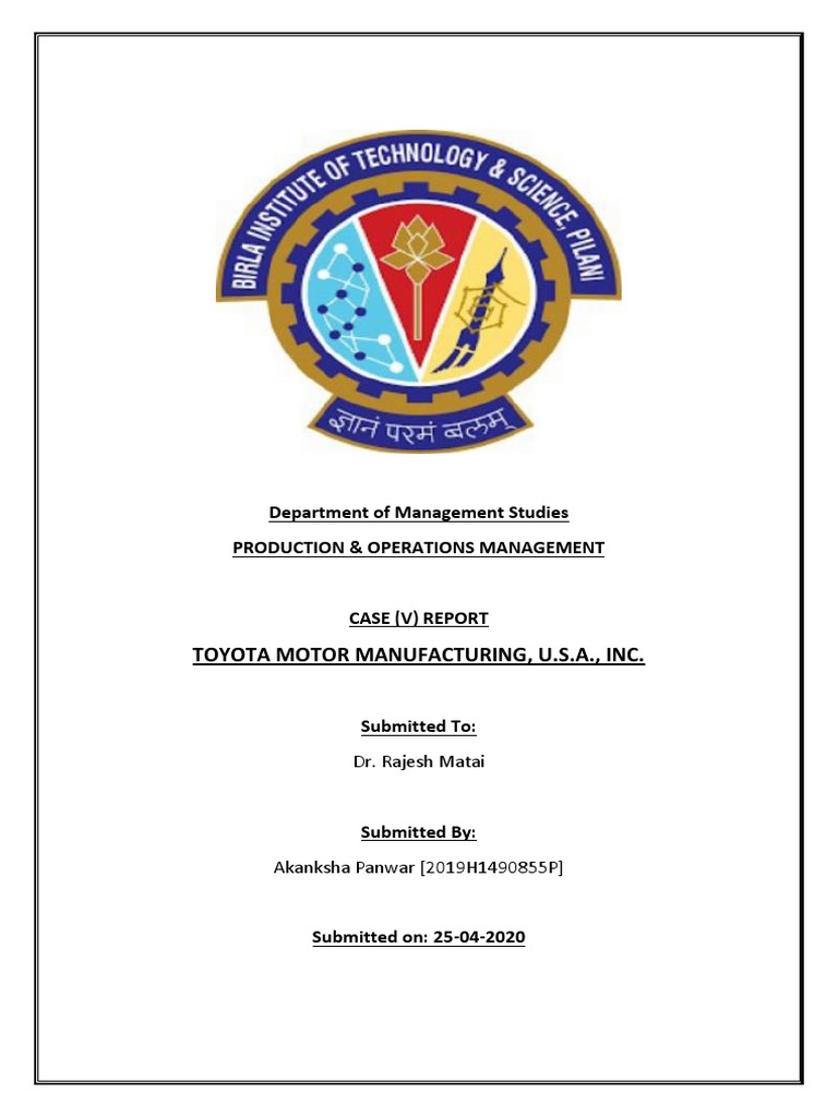 Production and Operations Management - TOYOTA MANUFACTURING CASE | PDF ...