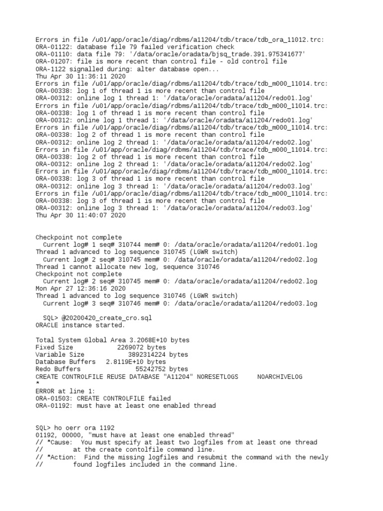 Oracle database recovery errors | PDF | Pl/Sql | Databases