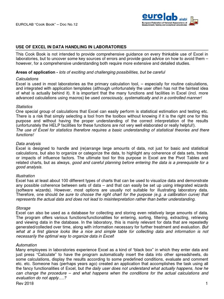 CookBook 12 Use-Excel-Data-Handling-in-Laboratories - 10-2018 | PDF ...