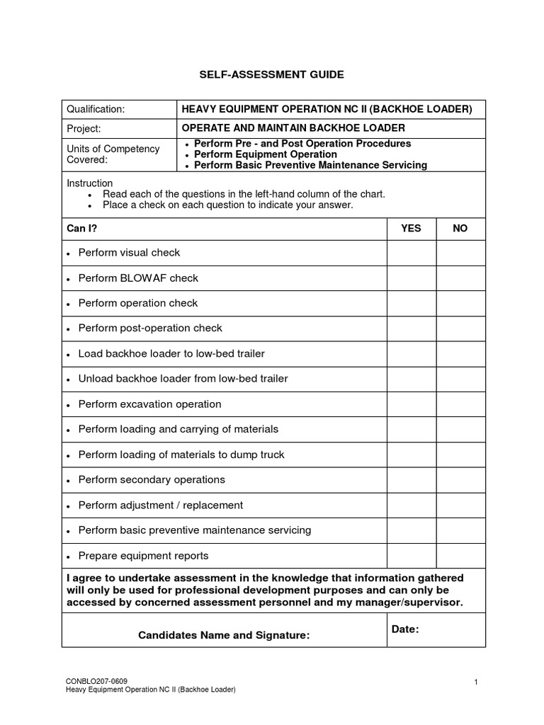 SAG - HEO (Backhoe Loader) NC II | PDF