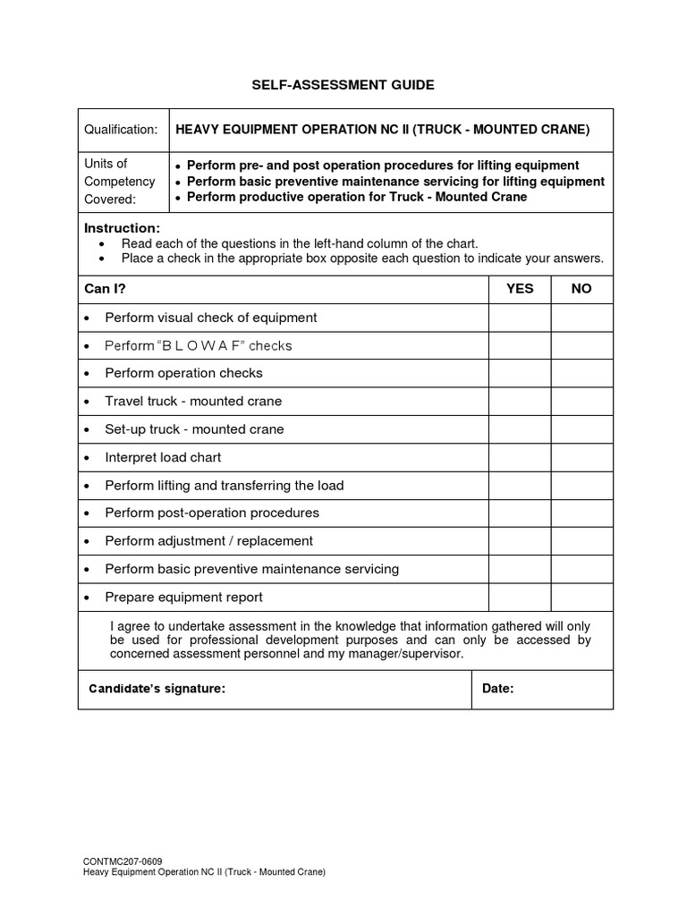 Truck-Mounted Crane NC II Self-Assessment | PDF | Business
