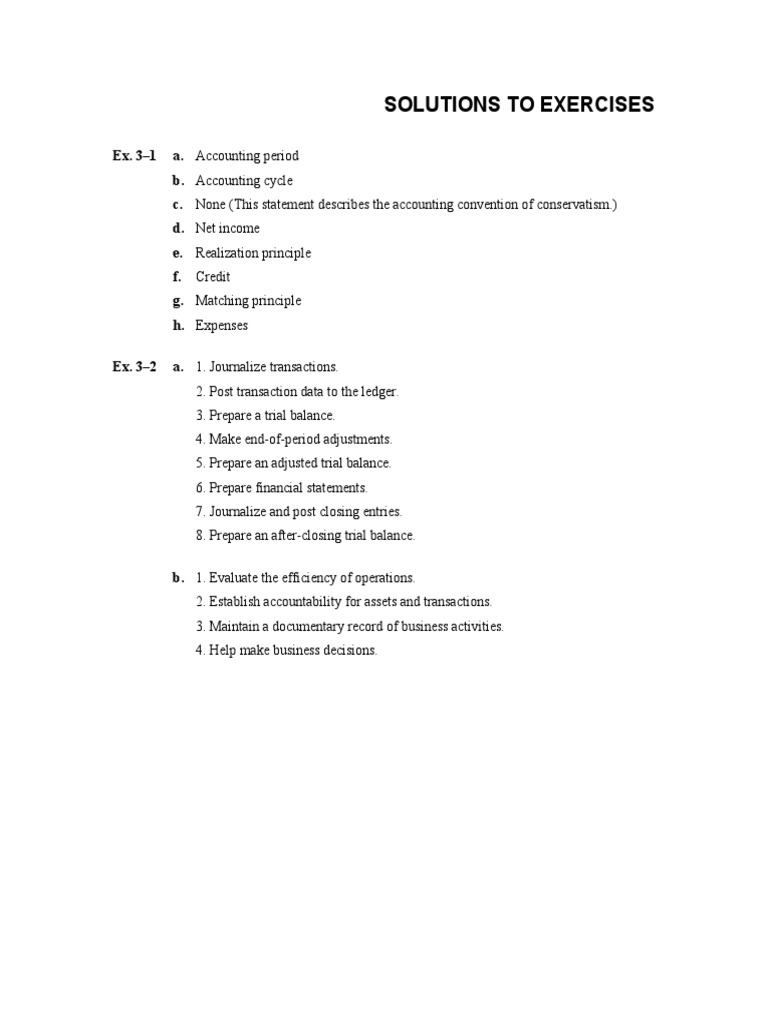 Solutions to Accounting Exercises: Key Steps in the Accounting Cycle ...