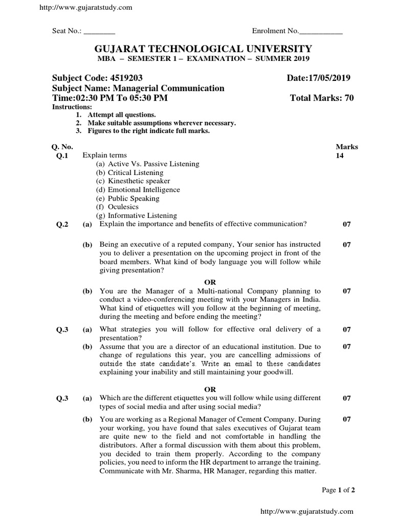 Gujarat Technological University | PDF | Communication | Business