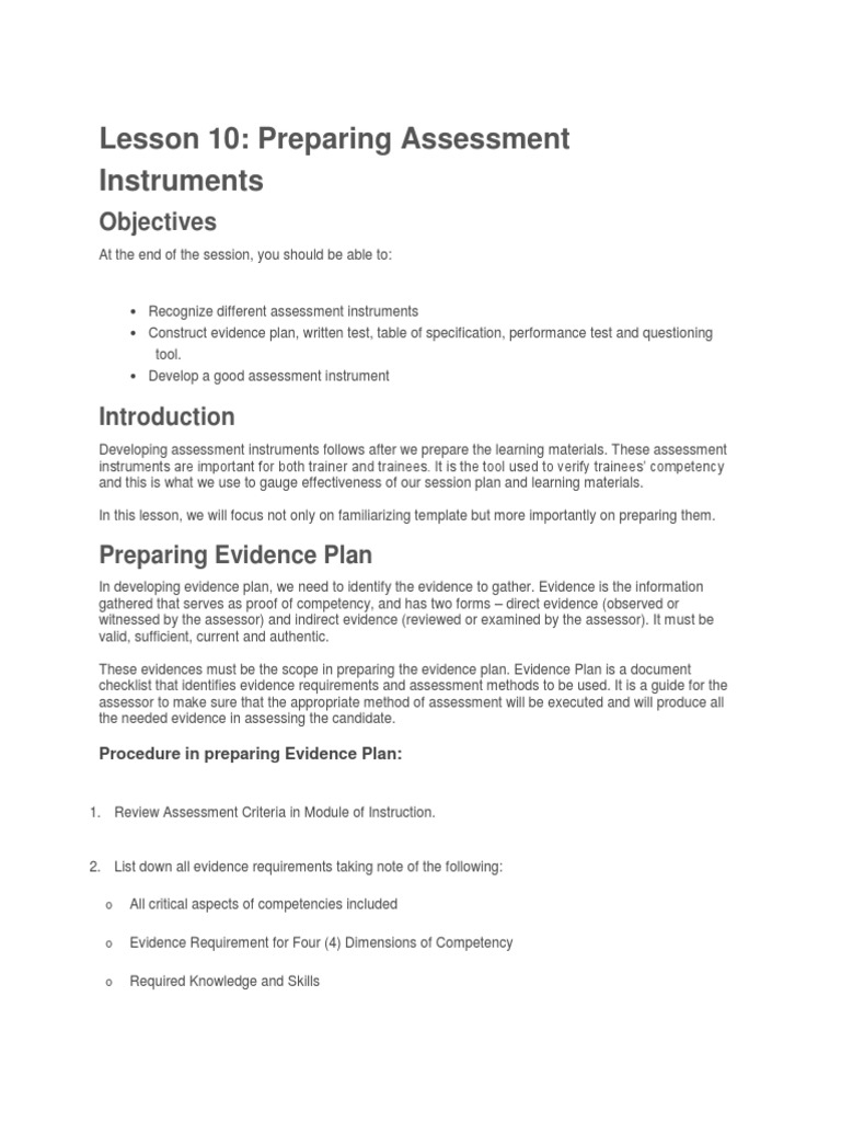 Lesson 10 Preparing Assessment Instrument | PDF | Test (Assessment ...