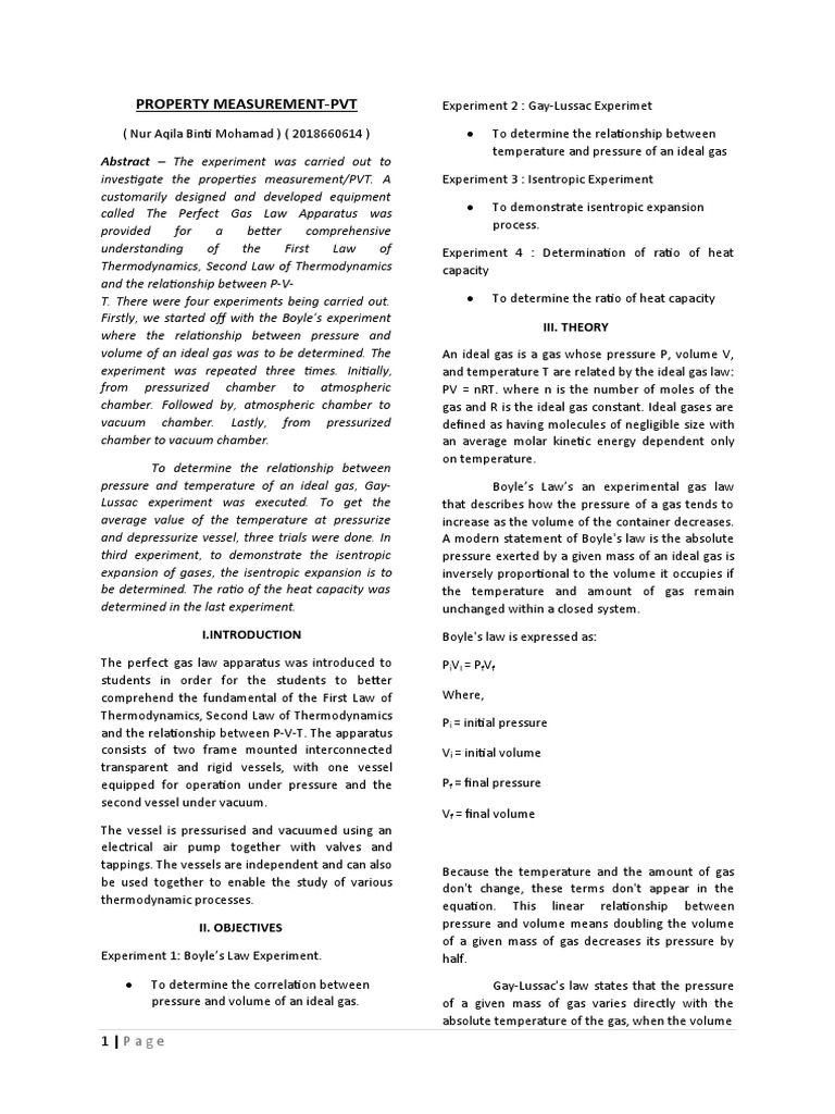 Property Measurement-Pvt: Abstract - The Experiment Was Carried Out To ...