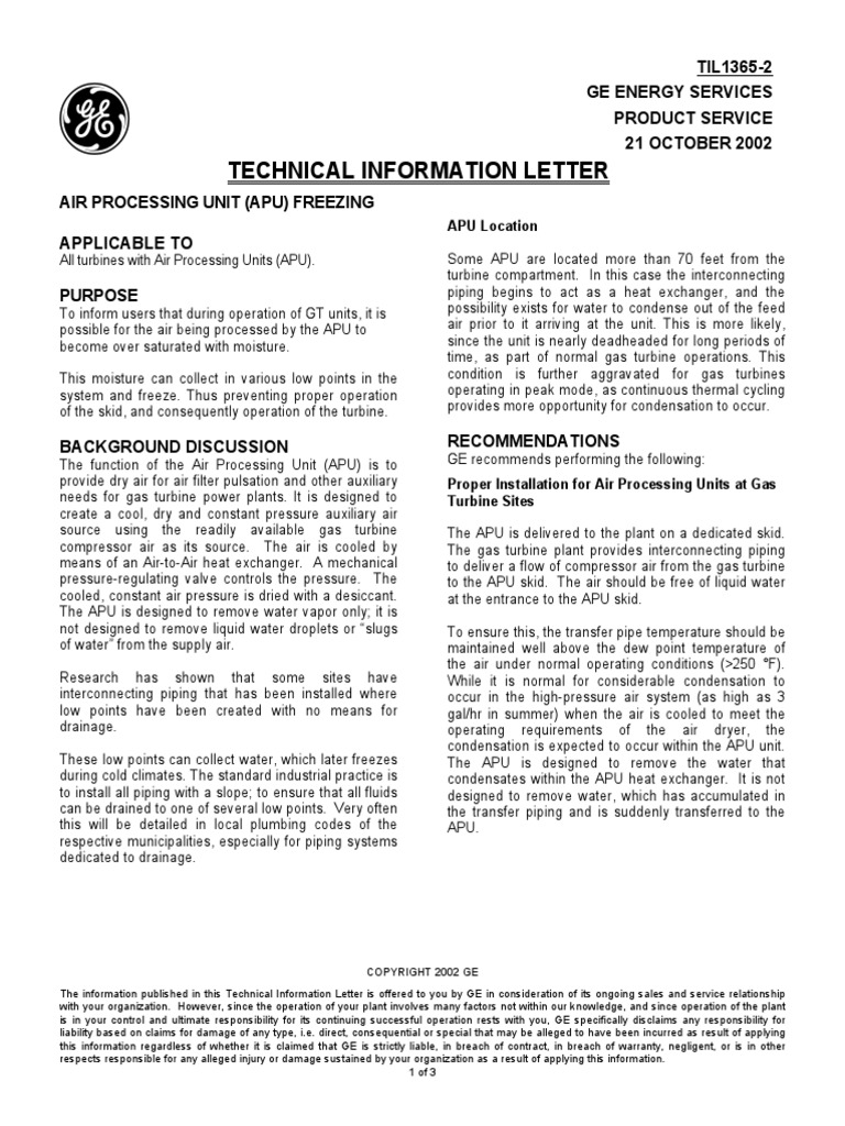 Technical Information Letter: TIL1365-2 Ge Energy Services Product ...