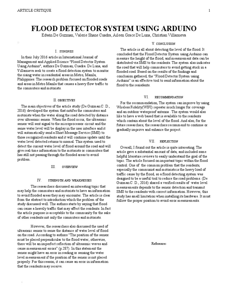 Flood Detector System Using Arduino: Edwin de Guzman, Valerie Shane ...