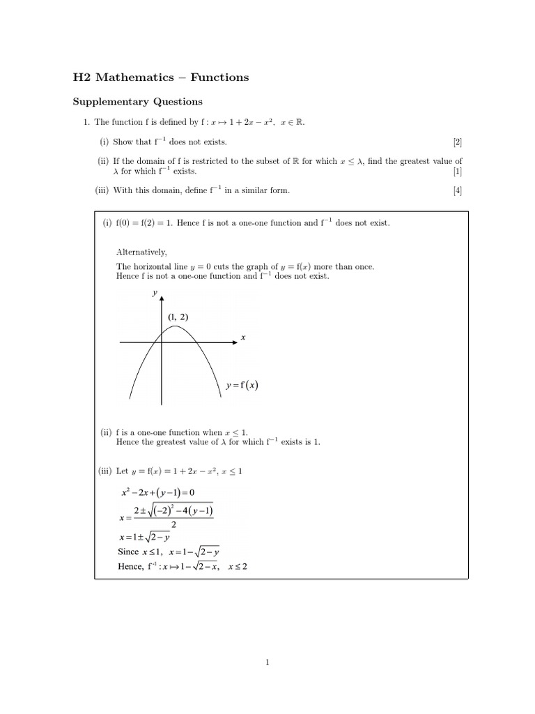 H2 Mathematics - Functions: Supplementary Questions | PDF | Domain Of A ...
