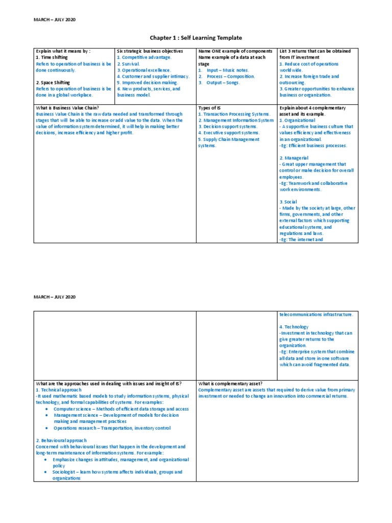 Chapter 1 Exercises Pdf Information System Business Value