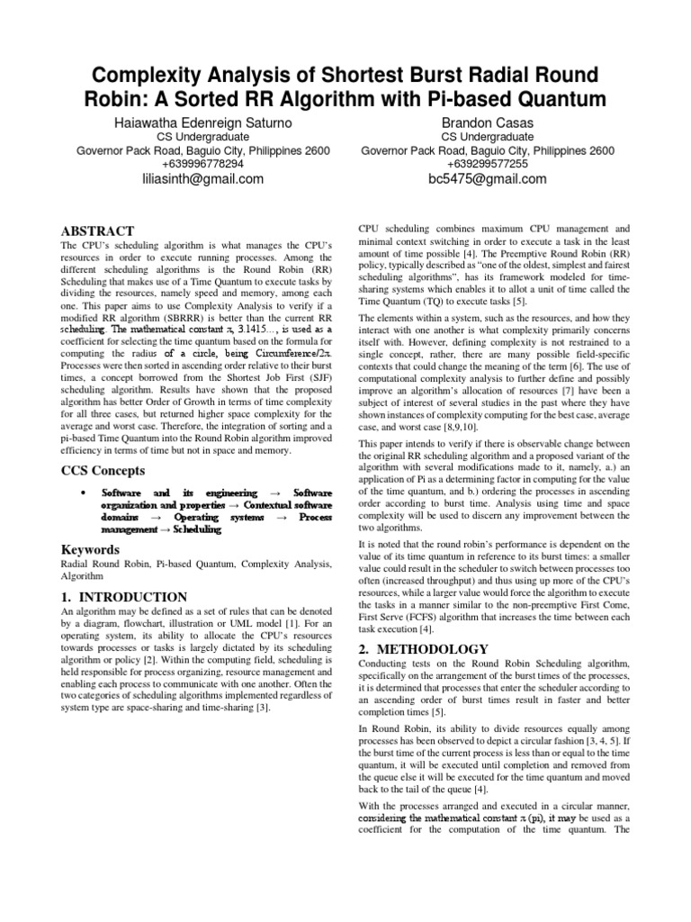 Complexity Analysis of Shortest Burst Radial RoundRobin: A Sorted RR ...