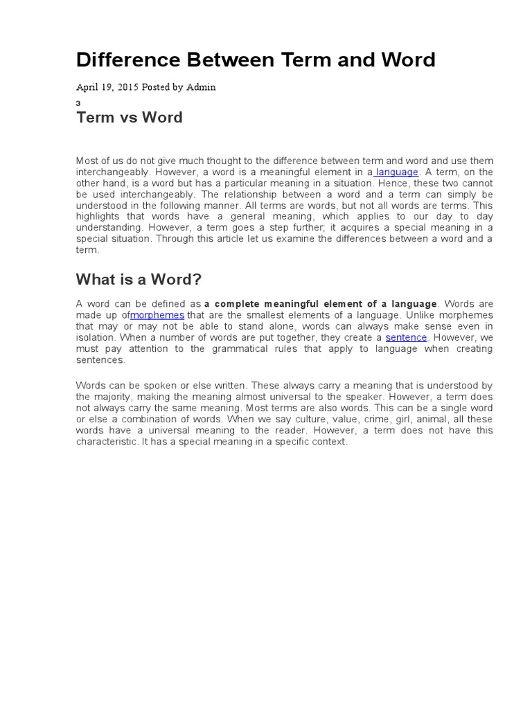 Difference Between Term and Word | PDF | Word | Idea