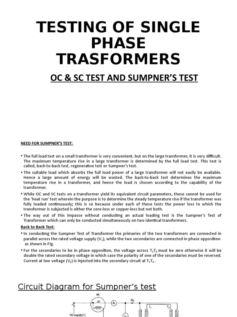 Testing of Transformers-OC&SC-Sumpners Test | PDF | Transformer ...
