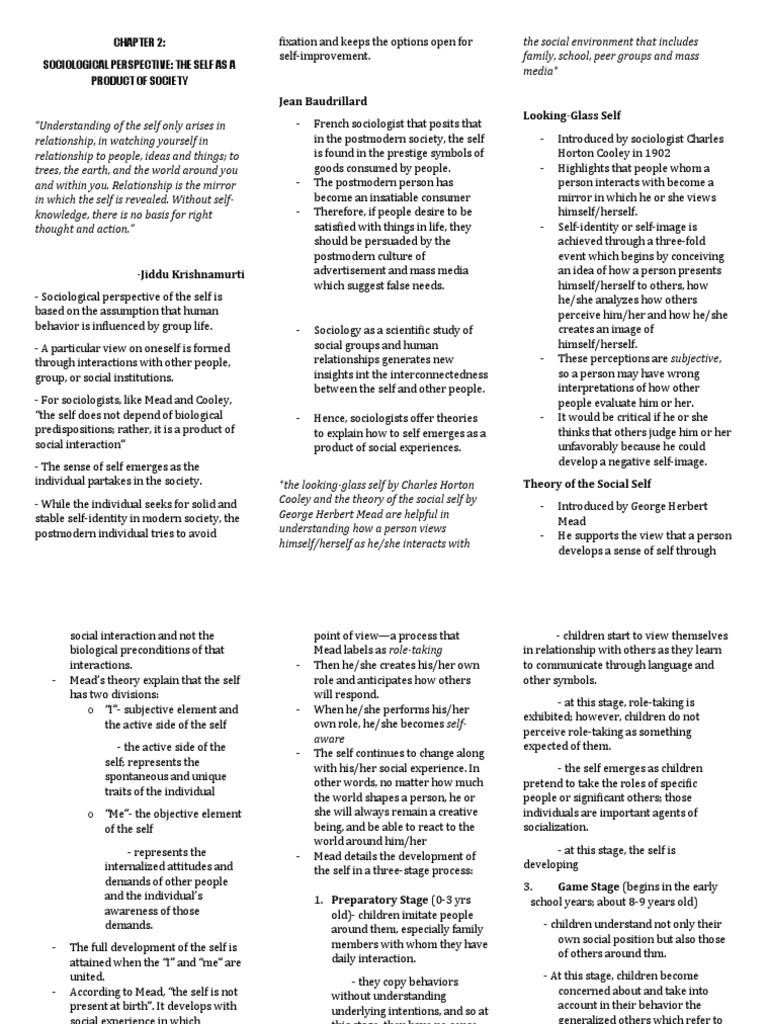 Understanding The Self (Chapter 2 Notes) | PDF | Sociology | Self