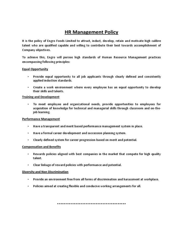 HR Management Policy | PDF