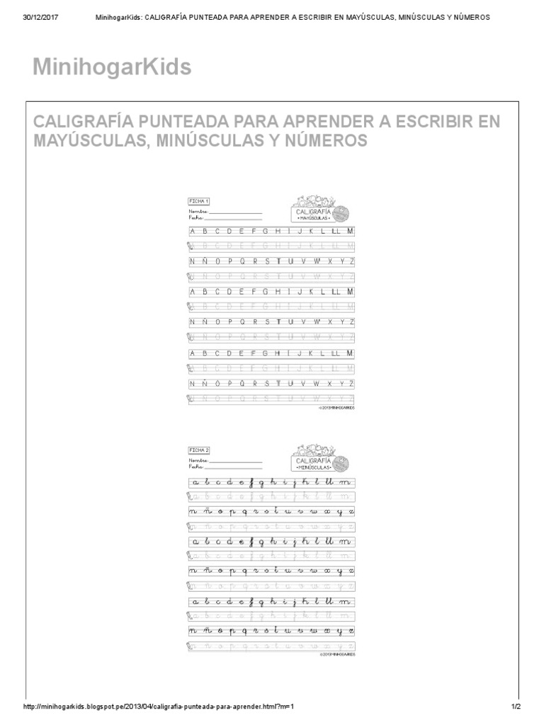 MinihogarKids - CALIGRAFÍA PUNTEADA PARA APRENDER A ESCRIBIR EN ...